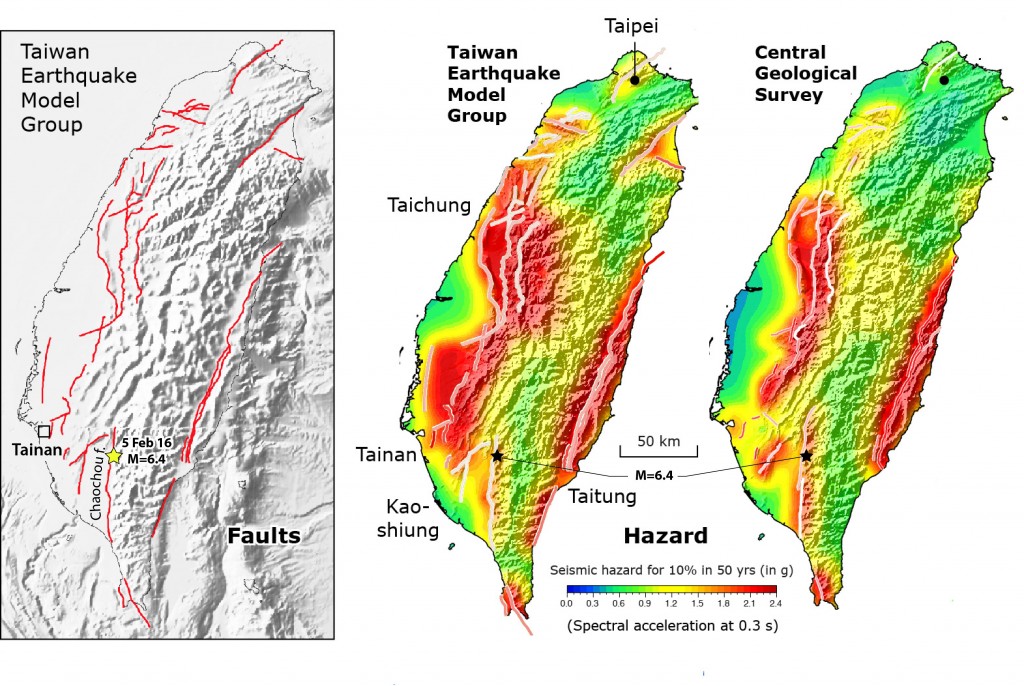 Comparison of the active fault map (left) and probabilistic hazard ...