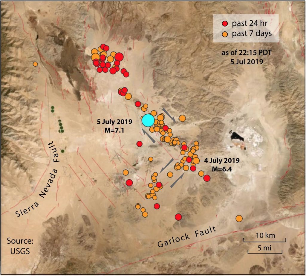 Magnitude 7.1 earthquake rips northwest from the M6.4 just 34 hours ...