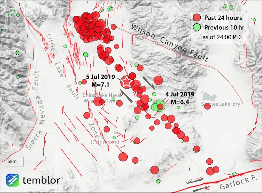 Magnitude 7.1 earthquake rips northwest from the M6.4 just 34 hours ...