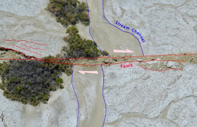 The Ridgecrest fault offsets a steam channel by 4.20 meters in the dry ...
