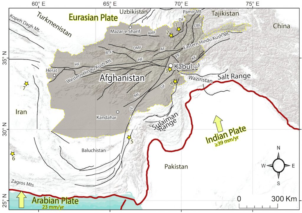 Regional map of Afghanistan and the surrounding region. AMF, Alburz ...