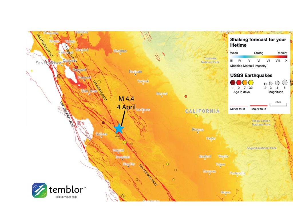 The April 4 magnitude-4.4 quake struck near Tres Pinos, Calif., in the ...