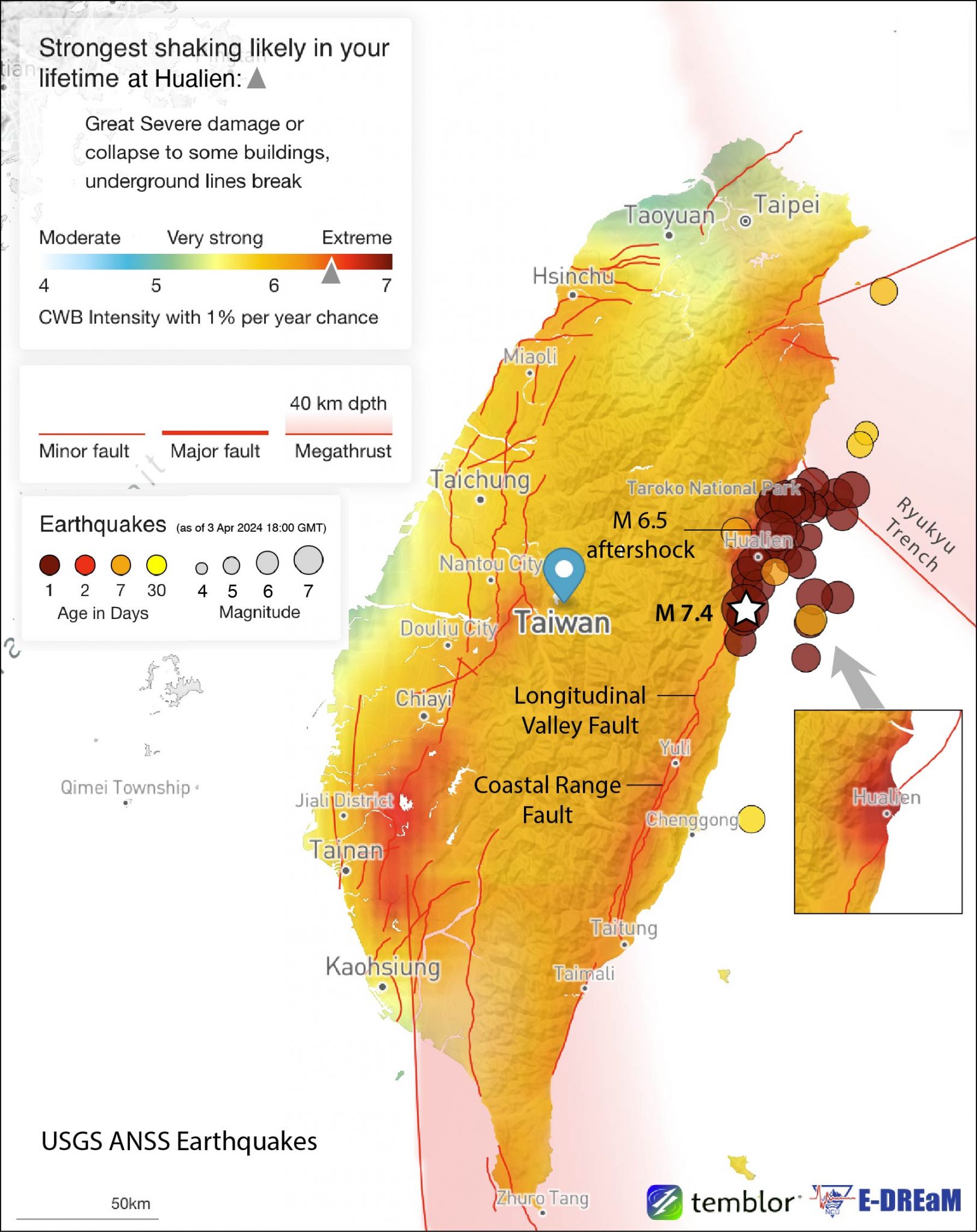 Magnitude 7.4 shock ruptures a fault in the Longitudinal Valley of ...