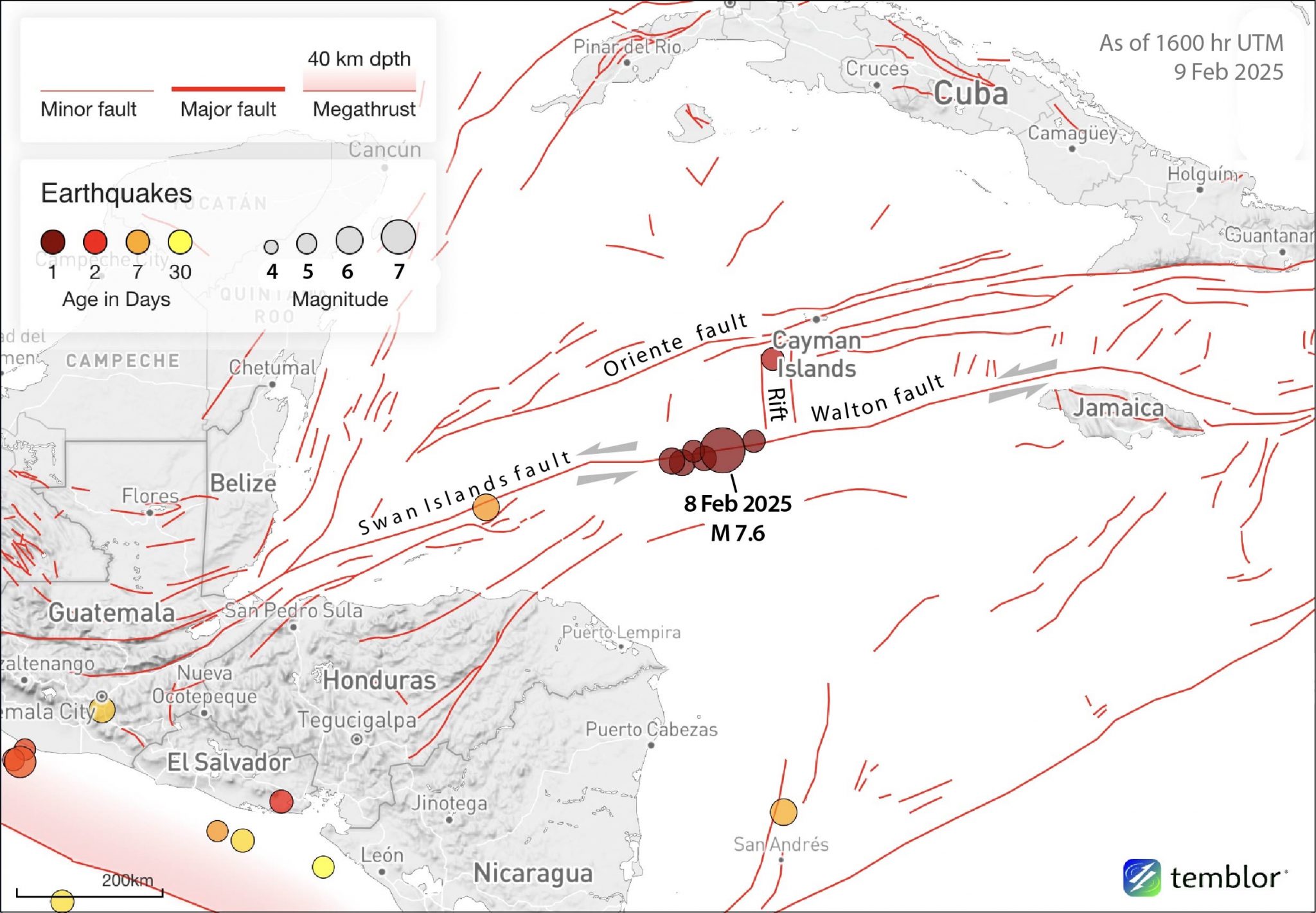 Figure 1. Map of Caribbean plate faults. Earthquakes from the U.S ...